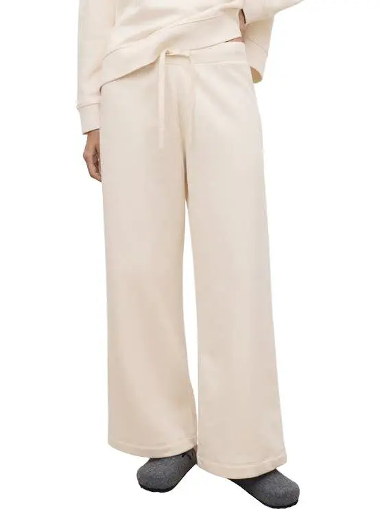 Mango Cotton Blend Wide Leg Lounge Pants - Vanilla