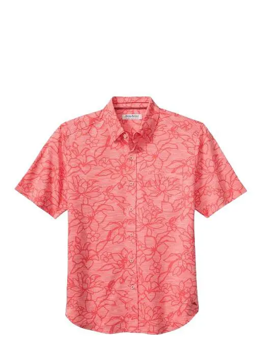 Tommy Bahama San Lucio Tides Flora Islandzone® Short Sleeve Cotton Blend Button-up Shirt - Pure Coral