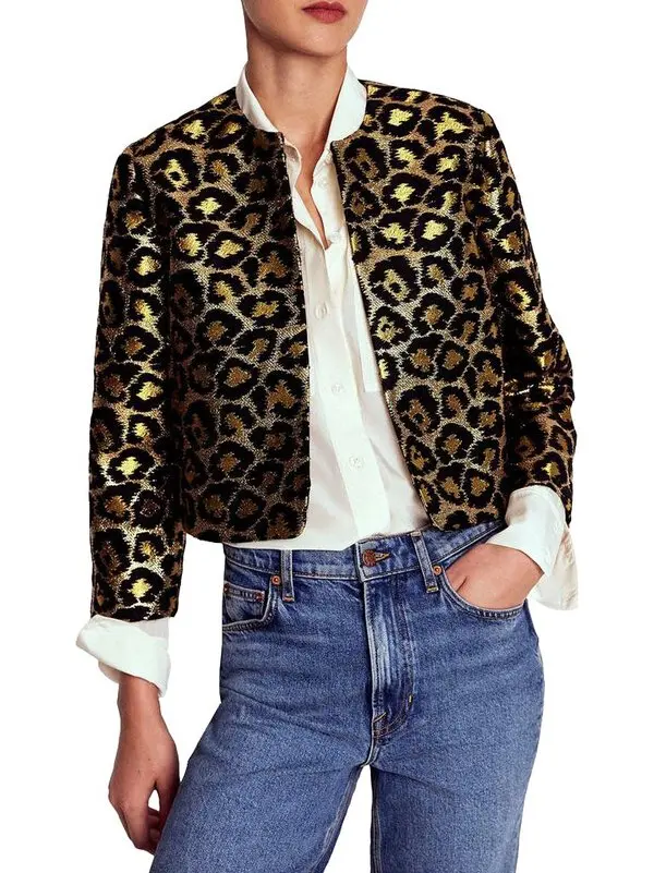 Boden Metallic Leopard Crop Jacket - Metallic Gold