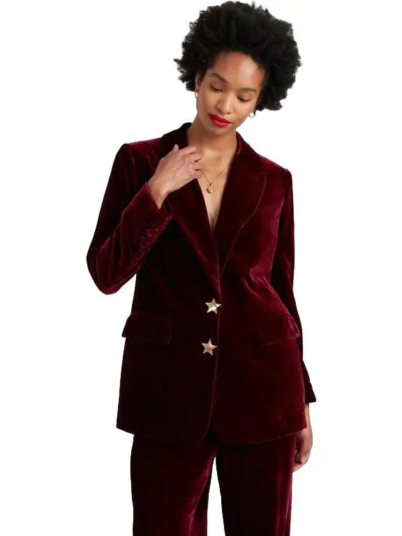 Chinti & Parker Velvet Jacket With Star Buttons - Claret