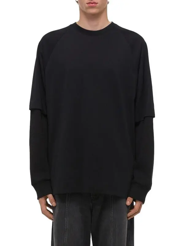 Helmut Lang Double Layer Waffle Stitch Top - Black