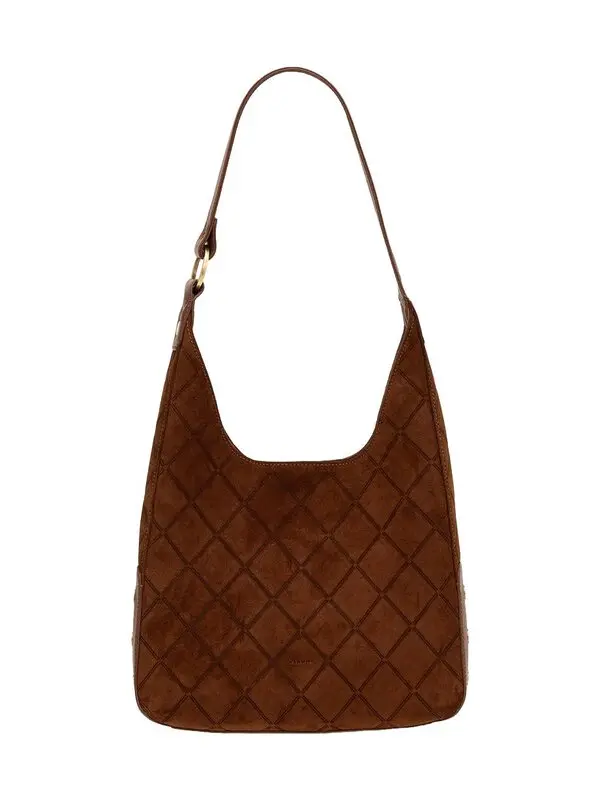HAMMITT Tim Medium Leather Shoulder Bag - Chocolate Diamond Suede/gold