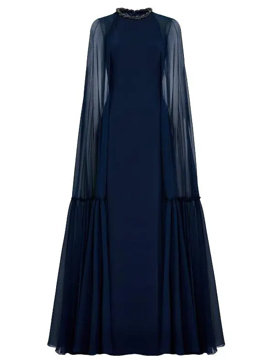 Jenny Packham Storm Cape-design Maxi Dress - Blackthorne Blue