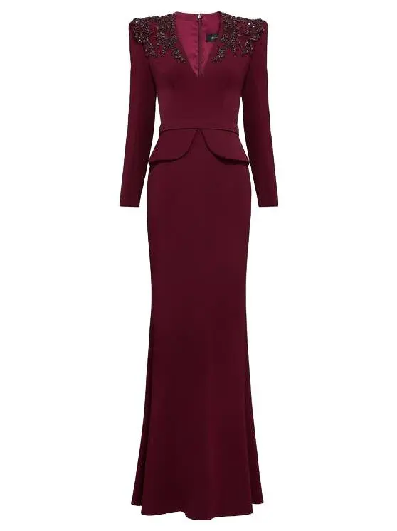 Jenny Packham Sequin-embellished V-neck Maxi Dress - Cardinal