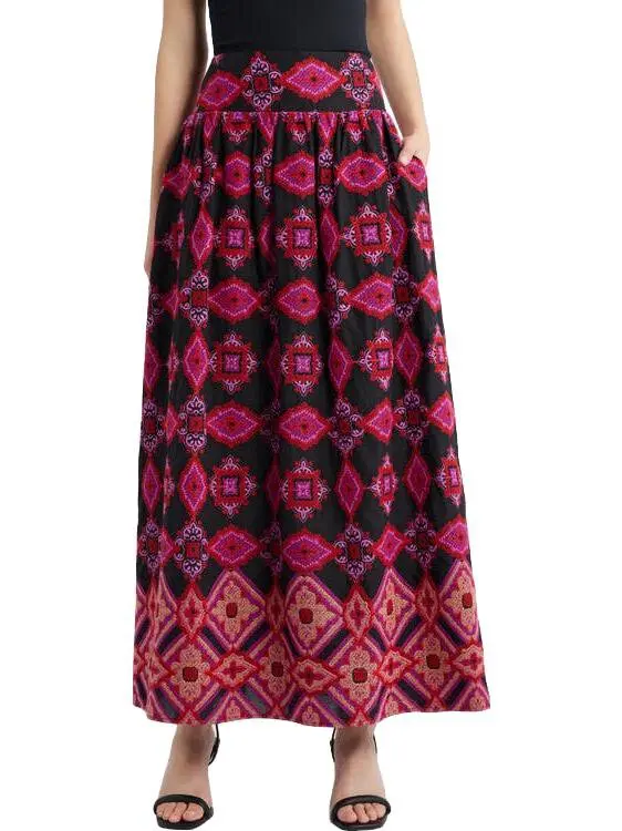 CIEBON Deana Embroidered Cotton Skirt - Magenta Multi