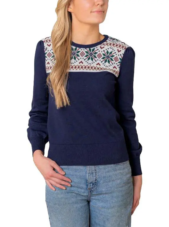 HOPE & HENRY Organic Fair Isle Puff Sleeve Sweater - Scottish Snowflake