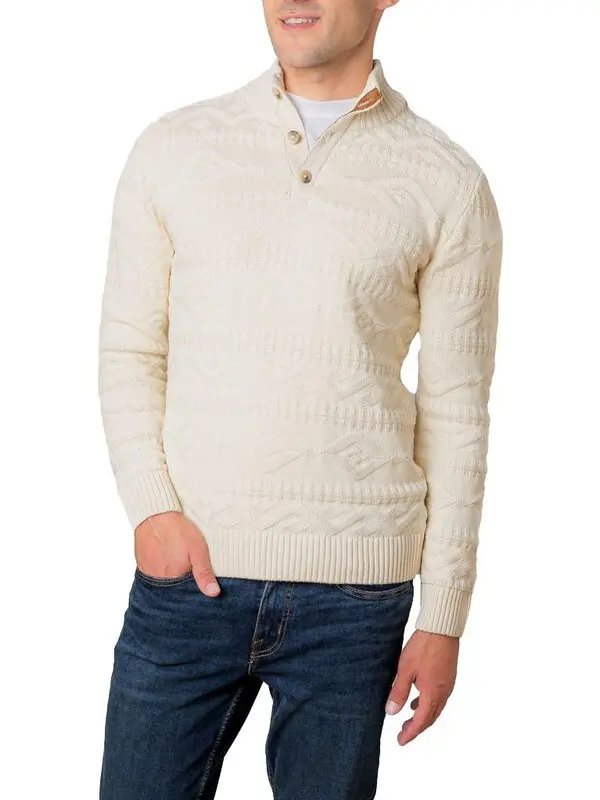 HOPE & HENRY Organic Mock Neck Cable Sweater - Ivory Geo Texture