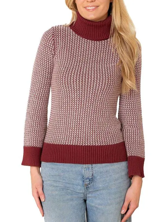 HOPE & HENRY Organic Tweed Stitch Turtleneck Sweater - Oxblood Tweed