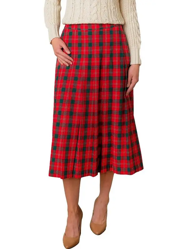 HOPE & HENRY Organic Pleated Midi Skirt - London Plaid