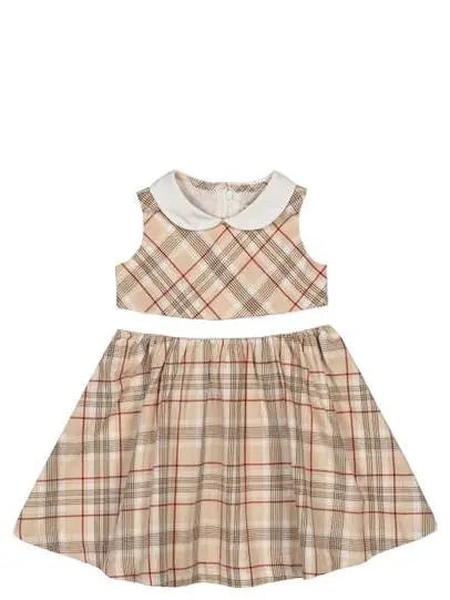 HOPE & HENRY Sleeveless Organic Cotton Party Dress With Peter Pan Collar - Fireside Plaid