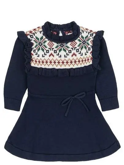 HOPE & HENRY Organic Fair Isle Sweater Dress - Scottish Snowflake