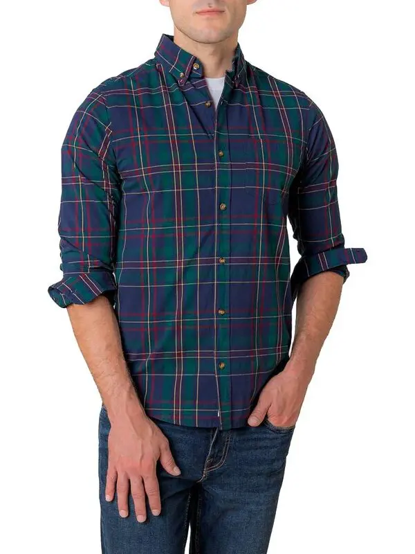 HOPE & HENRY Organic Long Sleeve Stretch Poplin Button Down Shirt - Scottish Plaid