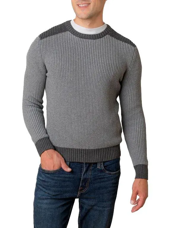 HOPE & HENRY Organic Cotton Crew Neck Sweater - Gray Heather Colorblock
