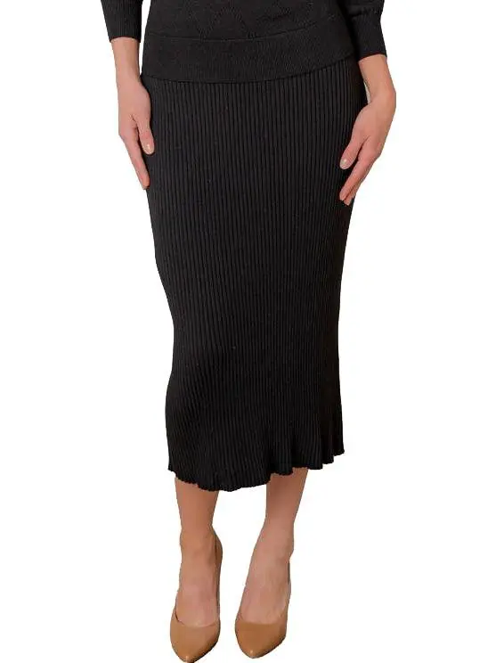 HOPE & HENRY Organic Rib Knit Sweater Midi Skirt - Black