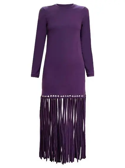 NO PISE LA GRAMA Long Sleeve T-shirt Dress With Fringe - Purple
