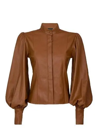 NO PISE LA GRAMA Vegan Leather Button-up Shirt - Caramel