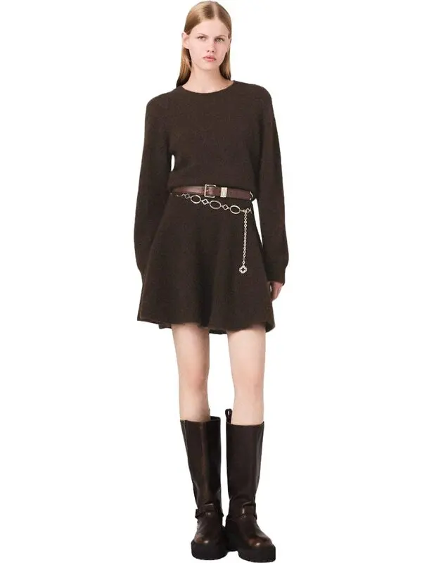 Maje Mini Yak Blend Dress - Dark Brown