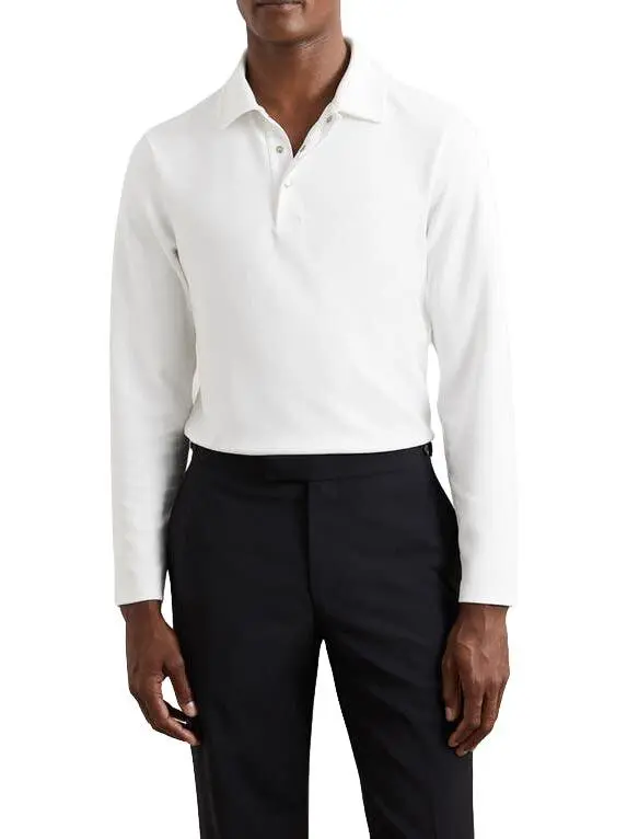 REISS Tivolli Long Sleeve Waffle Polo - White