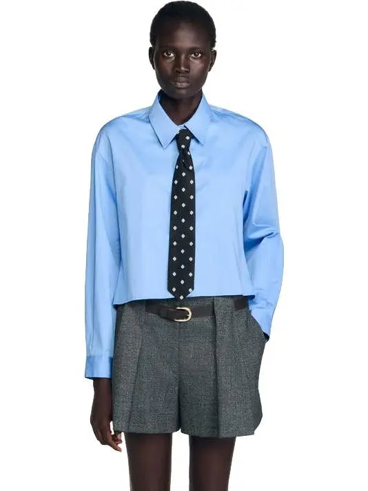 Sandro Cropped Shirt With Detachable Tie - Blue