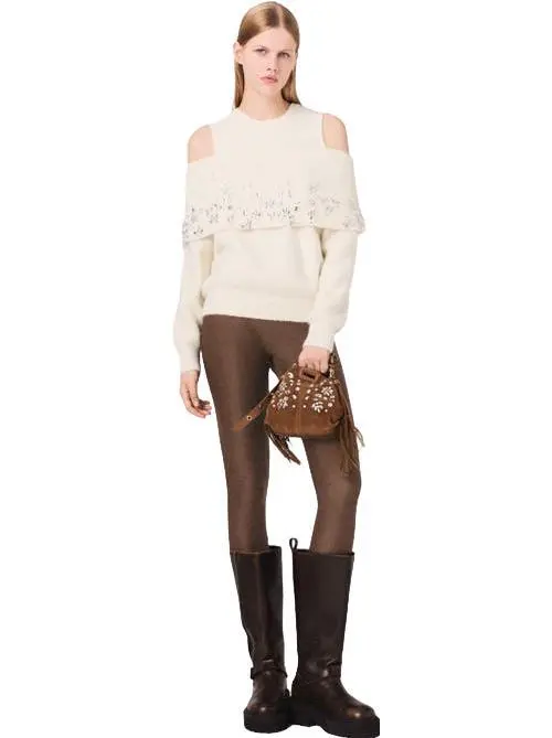 Maje Off-the-shoulder Rhinestone Jumper - Ecru