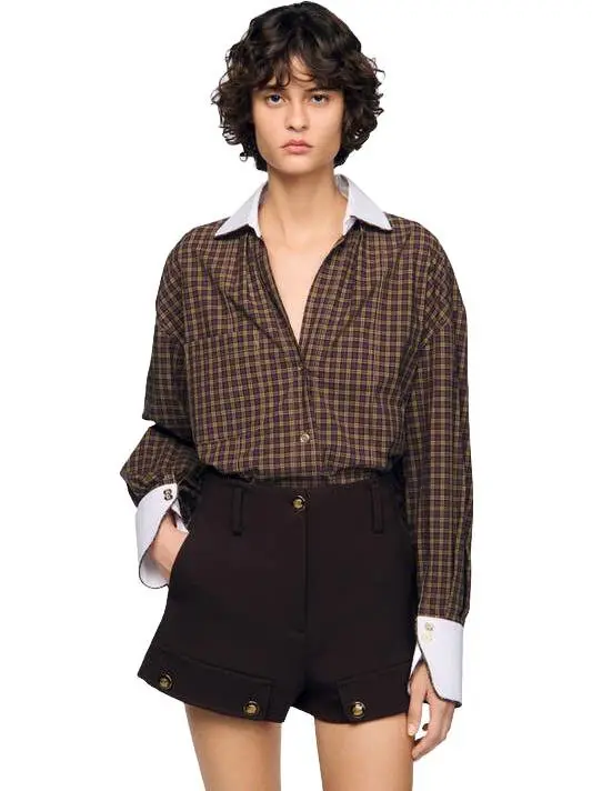 Sandro Two-tone Check Shirt - Burgundy/brown