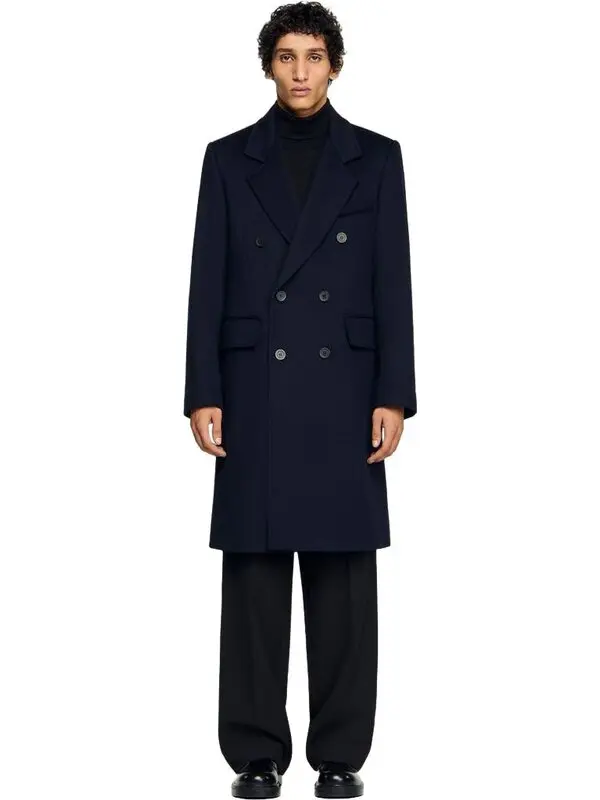 Sandro Double-breasted Wool-cashmere Coat - Navy Blue
