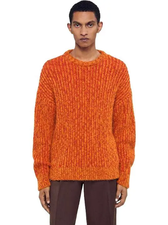 Sandro Round Neck Fine Knit Sweater - Rust
