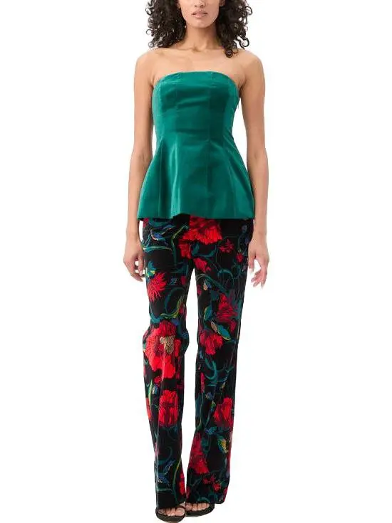 Trina Turk Finale Strapless Velvet Peplum Top - Opulent Ivy
