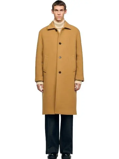 Sandro Wool And Cashmere Buttoned Coat - Camel