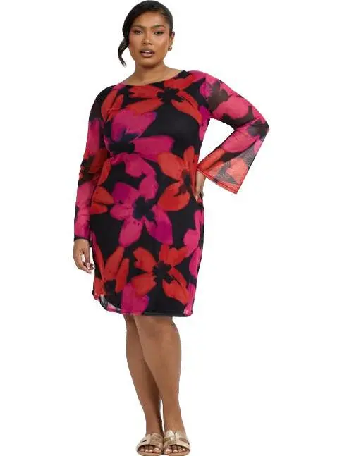 FASHION-SZN CURVE Floral Print Mini Dress - Pink
