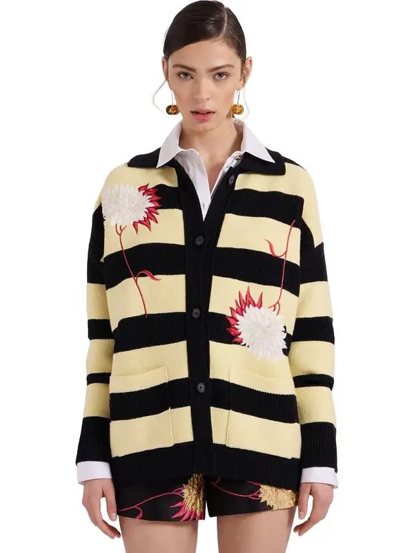 La DoubleJ Striped Wool-blend Derby Cardigan - Derby Black/yellow