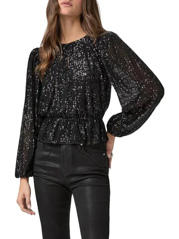 Paige Sequin Peplum Top - Black