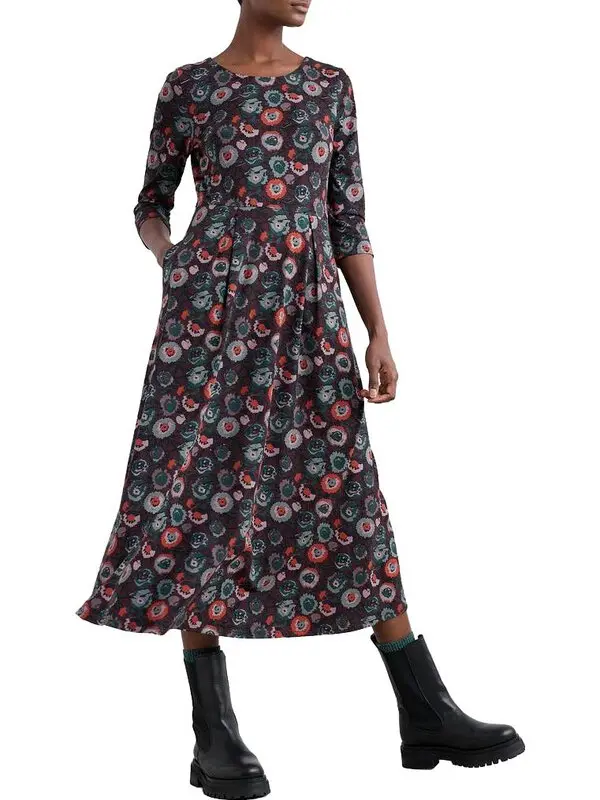 SEASALT CORNWALL Veronica Print Stretch Organic Cotton Jersey Midi Dress - Floral Dark Hellebore