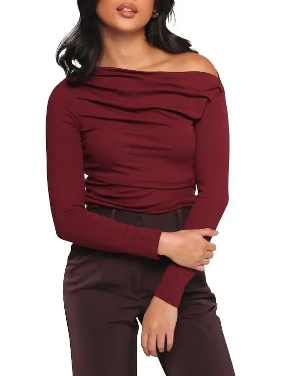 PETAL & PUP One-shoulder Knit Top - Cherry Chocolate