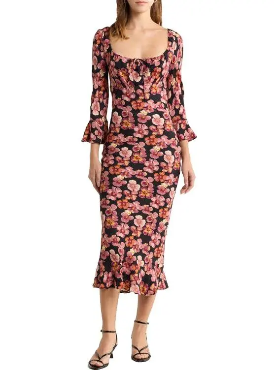 REFORMATION Kiley Floral Print Midi Dress - Pansy