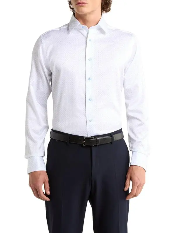 David Donahue Trim Fit Microprint Dress Shirt - White/blue