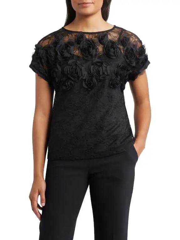 Anne Klein Rosettes & Lace Top - Anne Black