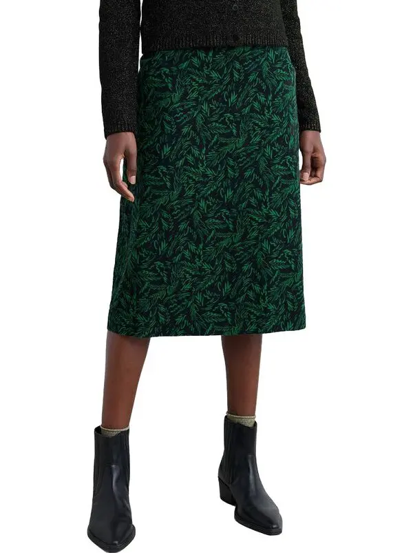 SEASALT CORNWALL Floral Organic Cotton Corduroy A-line Skirt - Forest Floor Fern