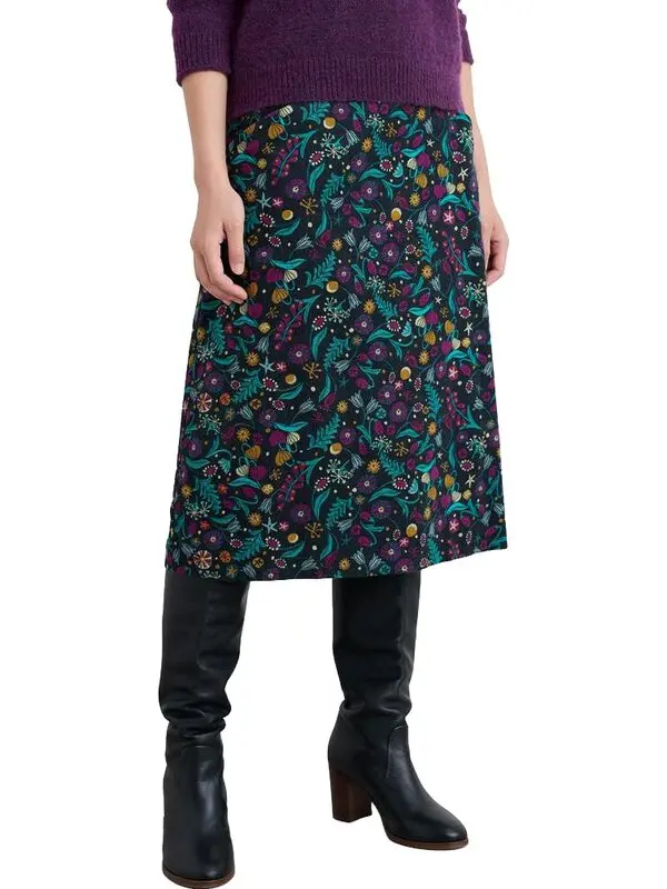 SEASALT CORNWALL Floral Organic Cotton Corduroy A-line Skirt - Illuminated Garden Onyx