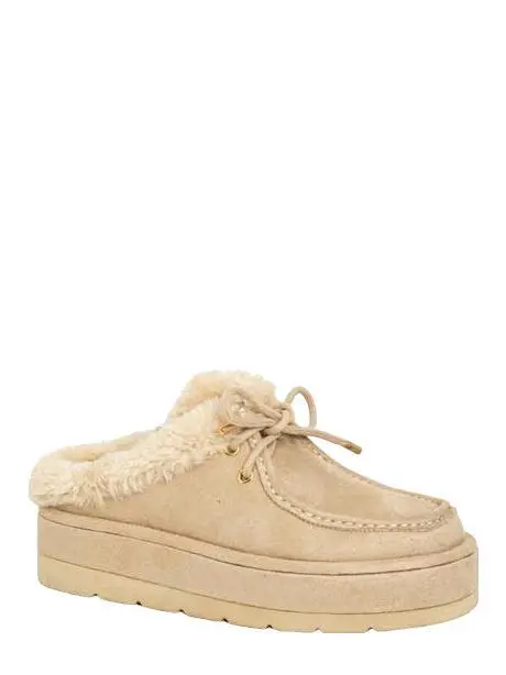 SHU SHOP Faux Fur Platform Slipper - Bone Suede