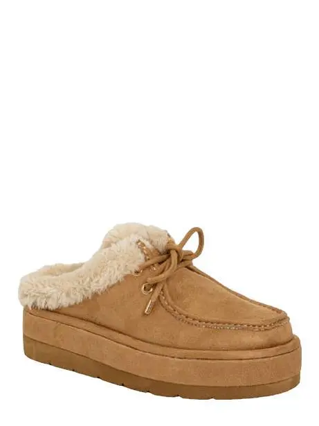 SHU SHOP Faux Fur Platform Slipper - Camel Suede