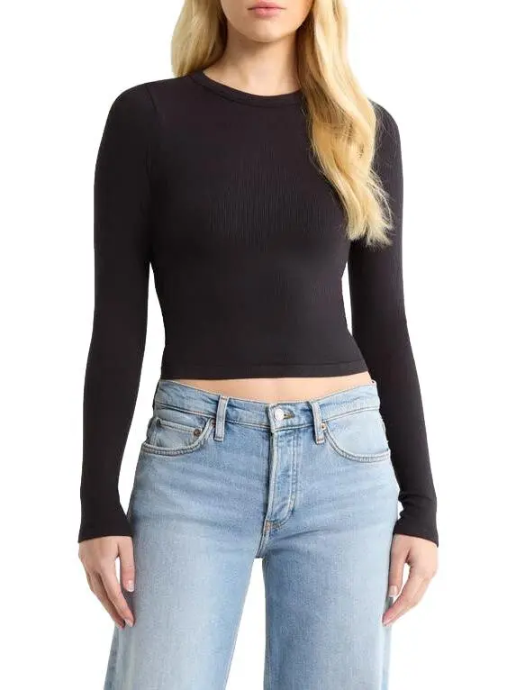 FLORENCE BY MILLS Softie Seamless Long Sleeve Crop T-shirt - Black