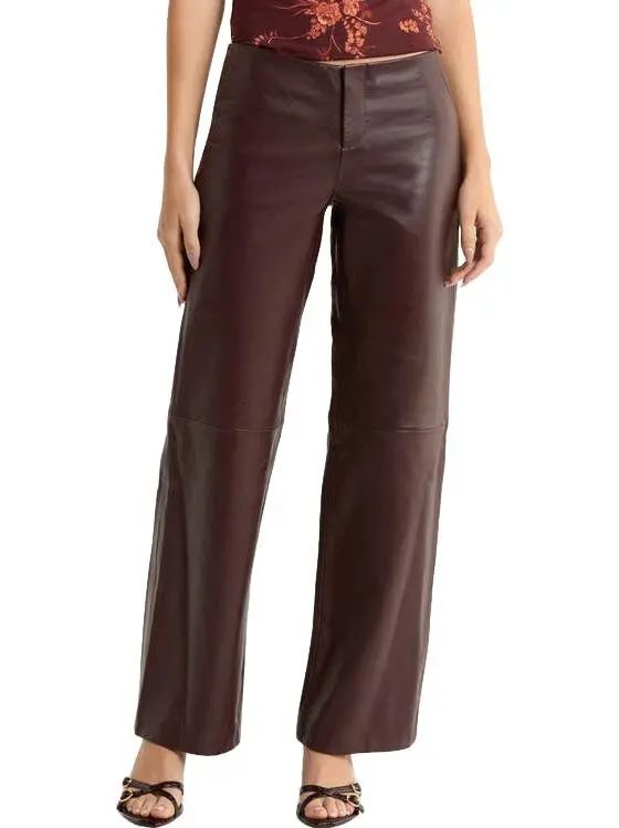 REFORMATION Veda Vida Leather Wide Leg Trousers - Merlot