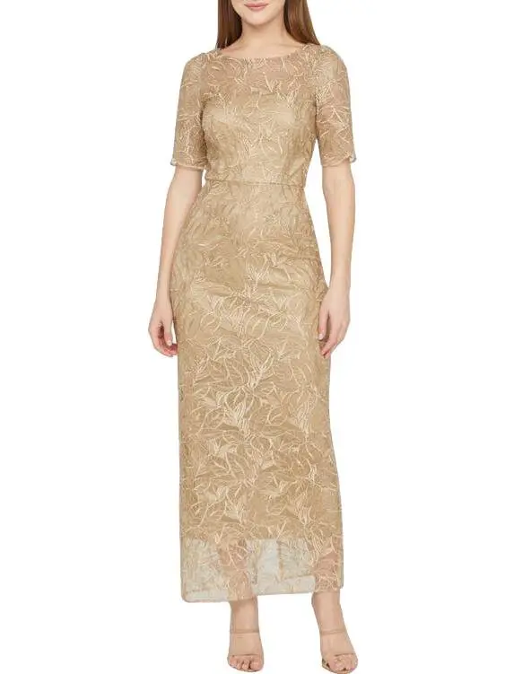 Js Collections Berlin Embroidered Cocktail Dress - Gold