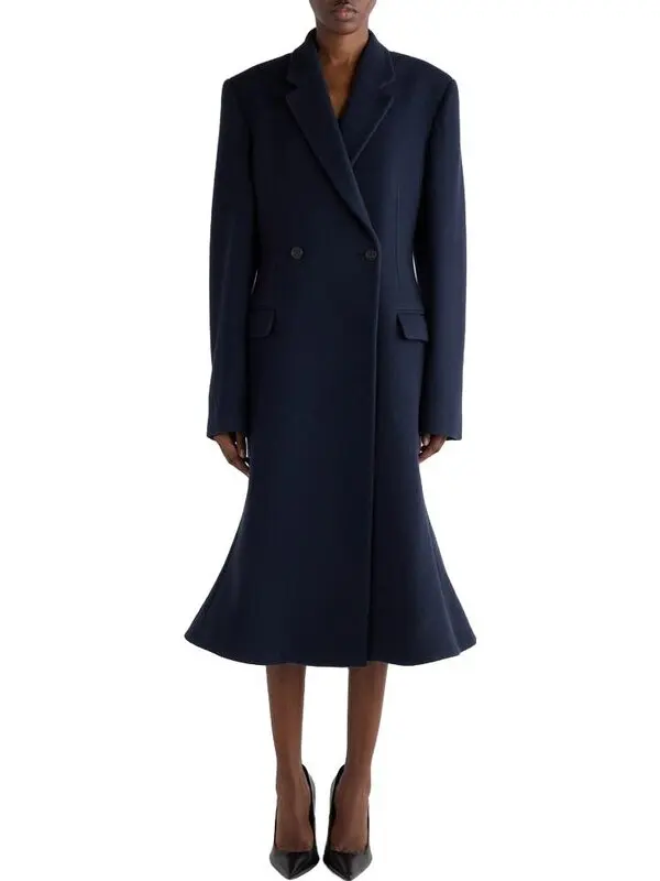 Balenciaga Godet Wool Midi Coat - 8230 Corporate Navy