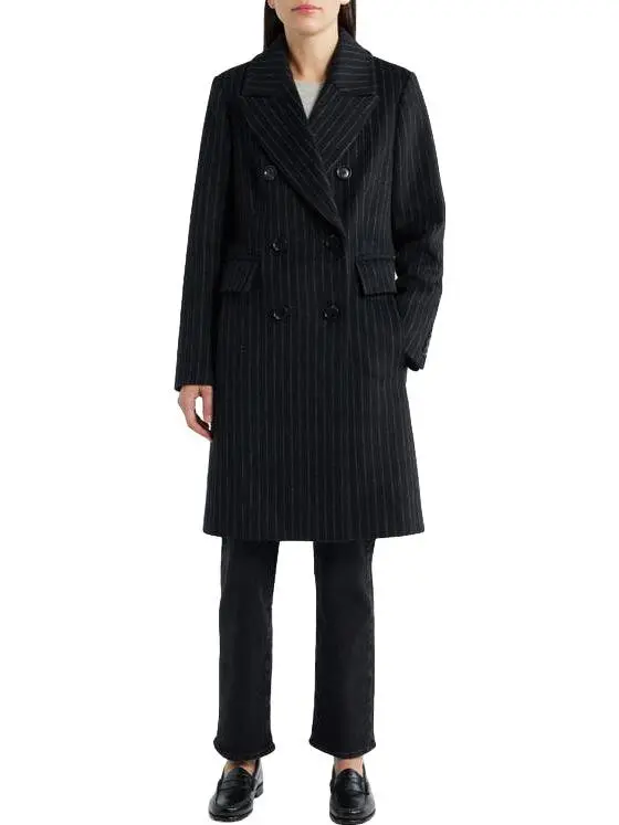London Fog Heritage Pinstripe Double Breasted Coat - Black Pinstripe