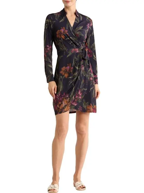 Tommy Bahama Carmela Orchid Isle Long Sleeve Wrap Dress - Black