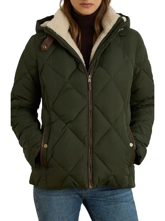 Ralph Lauren Diamond Puffer Coat With Faux Shearling Lining - Litchfield Loden