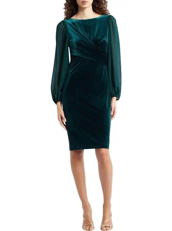 Vince Camuto Velvet Dress With Chiffon Sleeves - Hunter