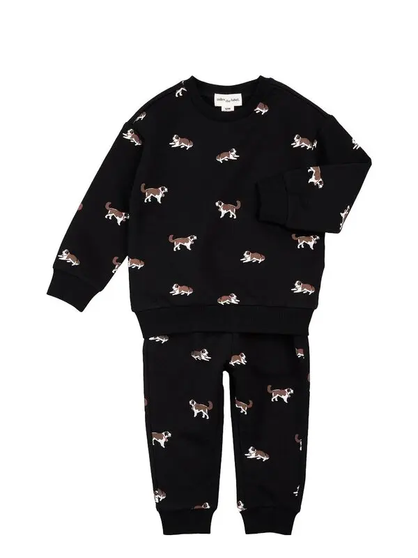 MILES THE LABEL Saint Bernard Print Sweatshirt And Joggers Set - Black